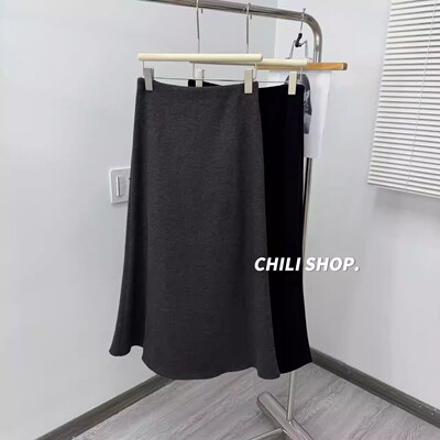 【英英Chili】bu退 无腰头极简风加绒纯色百搭糯米鱼尾裙 11.16