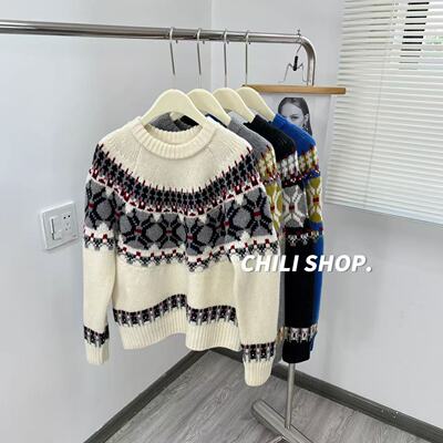 【英英Chili】bu退 费尔岛风民族复古加厚100全羊毛针织毛衣 9.11