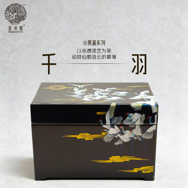 非遗大漆骨灰盒 纯手工描金 榫卯结构 高档实木寿盒防潮防腐孤品