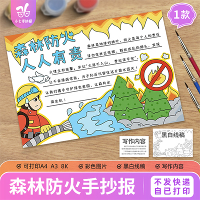 森林防火人人有责手抄报模板电子版消防安全知识教育预防火灾
