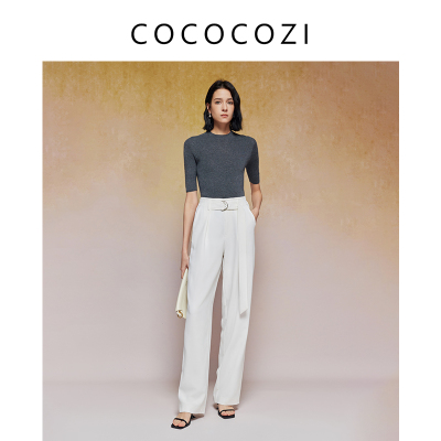 COCOCOZI时尚休闲春秋修身圆领通勤长袖针织衫241CO070M
