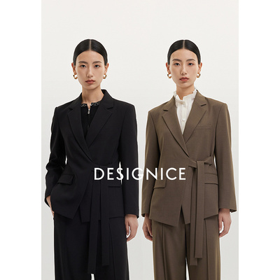 迪赛尼斯2025年秋季 款轻职场通勤气质小众设计感系带西装外套女