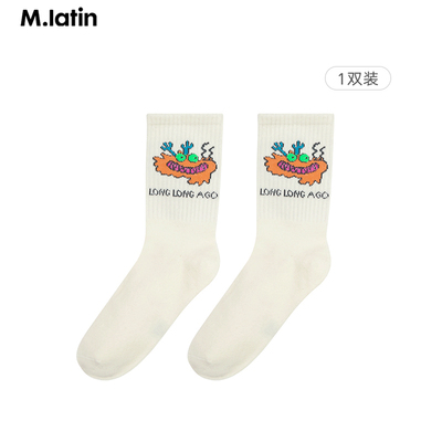 马拉丁童装儿童袜子24年春男大童趣味提花中筒袜11415W204S