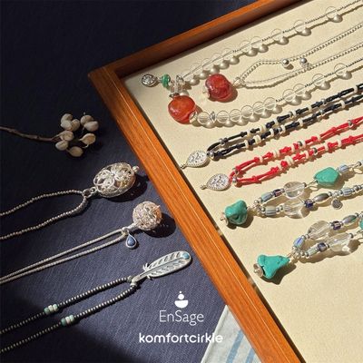 ENSAGE/APT702 山灵编绳串珠绿松石白水晶玛瑙项链纯银吊坠锁骨链