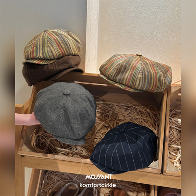 主推款 MOSSANT 做旧条纹经典纯色报童帽 26新款云朵帽短檐鸭舌帽