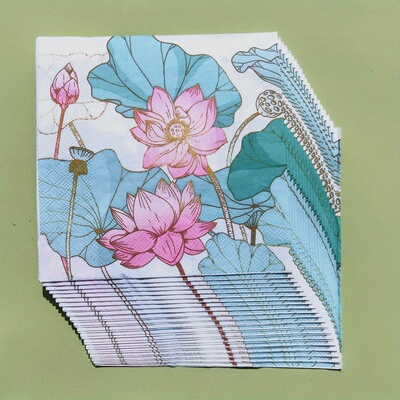Lotus Flower Paper Napkins Decoupage 荷花莲花蝶骨巴特餐巾纸