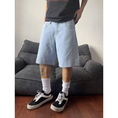 Men's retro denim shorts loose five quarter pants牛仔短裤男