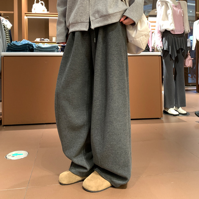 深灰中线弯刀阔腿裤女冬季新款