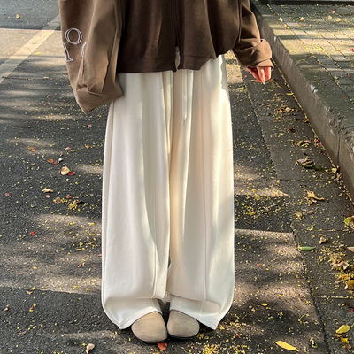 白色中线弯刀阔腿休闲裤女新款