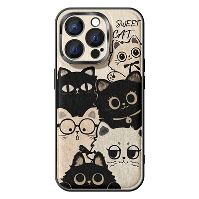适用苹果16promax黑白猫咪手机壳