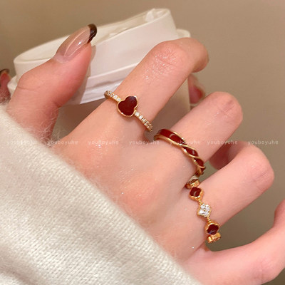 新中式红色葫芦小众叠戴开口戒指