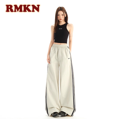RMKN美式复古侧条纹阔腿运动裤子女夏季宽松休闲舞蹈撞色条纹长裤