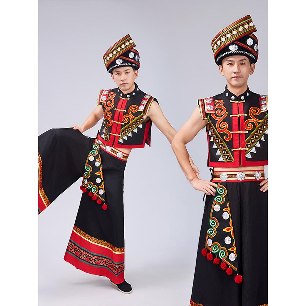 少数民族服装男士苗族瑶族侗族舞蹈服土家族彝族壮族演出服民族服