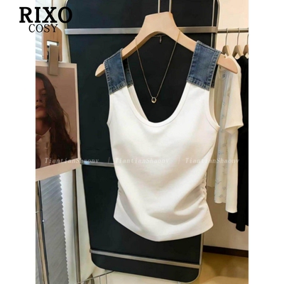 RIXO COSY美拉德牛仔拼接带胸垫吊带女夏季新款设计感美背上衣潮