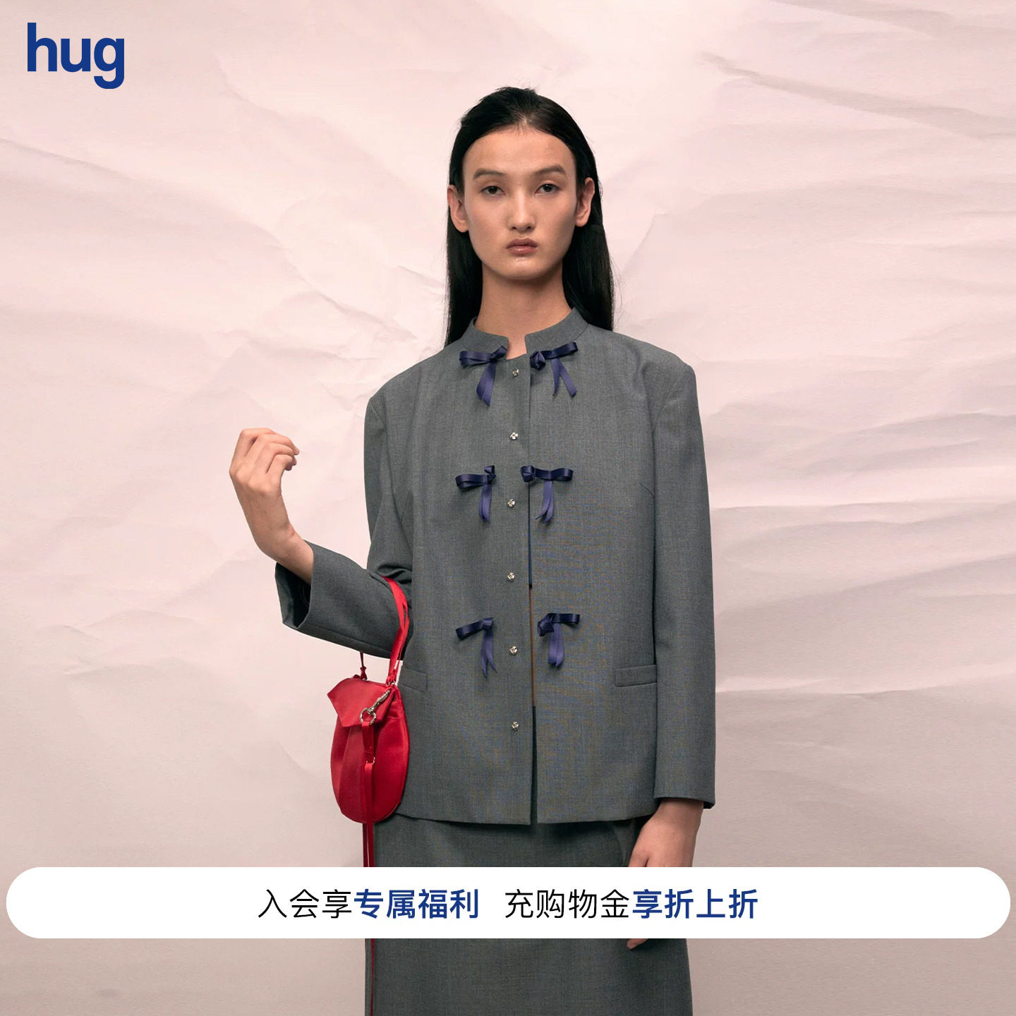 【AO YES 凹是】hug 2026早新款立领蝴蝶结羊毛夹克外套