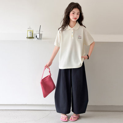 女童夏季学院风POLO阔腿两件套