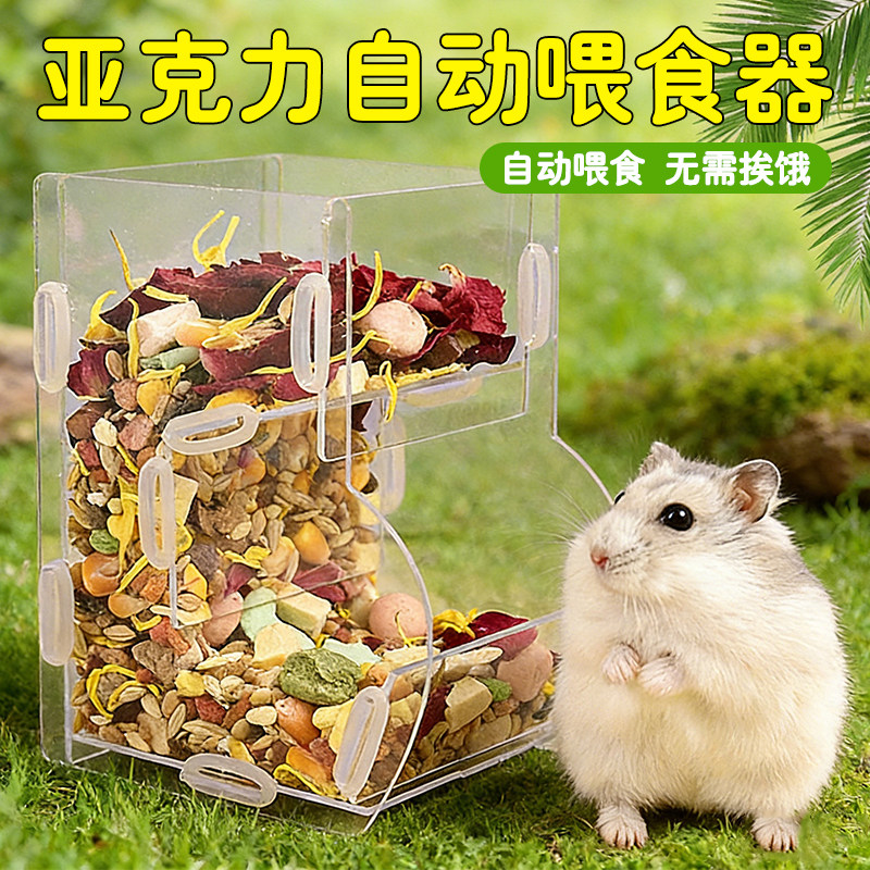 冠之亚亚克力透明鼠类喂食器金丝熊专用防漏自动喂食器宠物用品