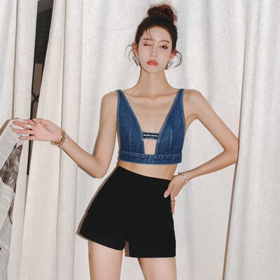 木兰 Masion Wester2022FW 新款内搭牛仔小标胸衣上衣短裤