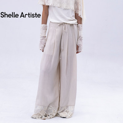 Shelle Artiste 26秋季新款女抽绳裤脚钩花边松弛感听海浪直筒裤