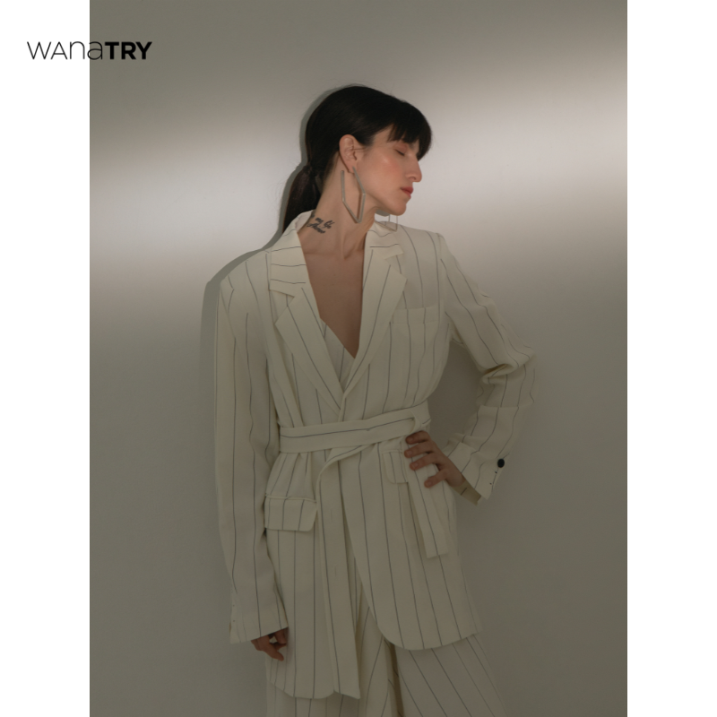 WETRY来试博主little nothing pick款 sans marque条纹西服外套_虎窝淘