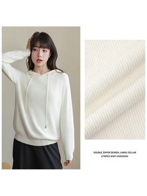 【陈书婷专享】连帽针织衫女秋冬新款宽松慵懒风毛衣外套8632