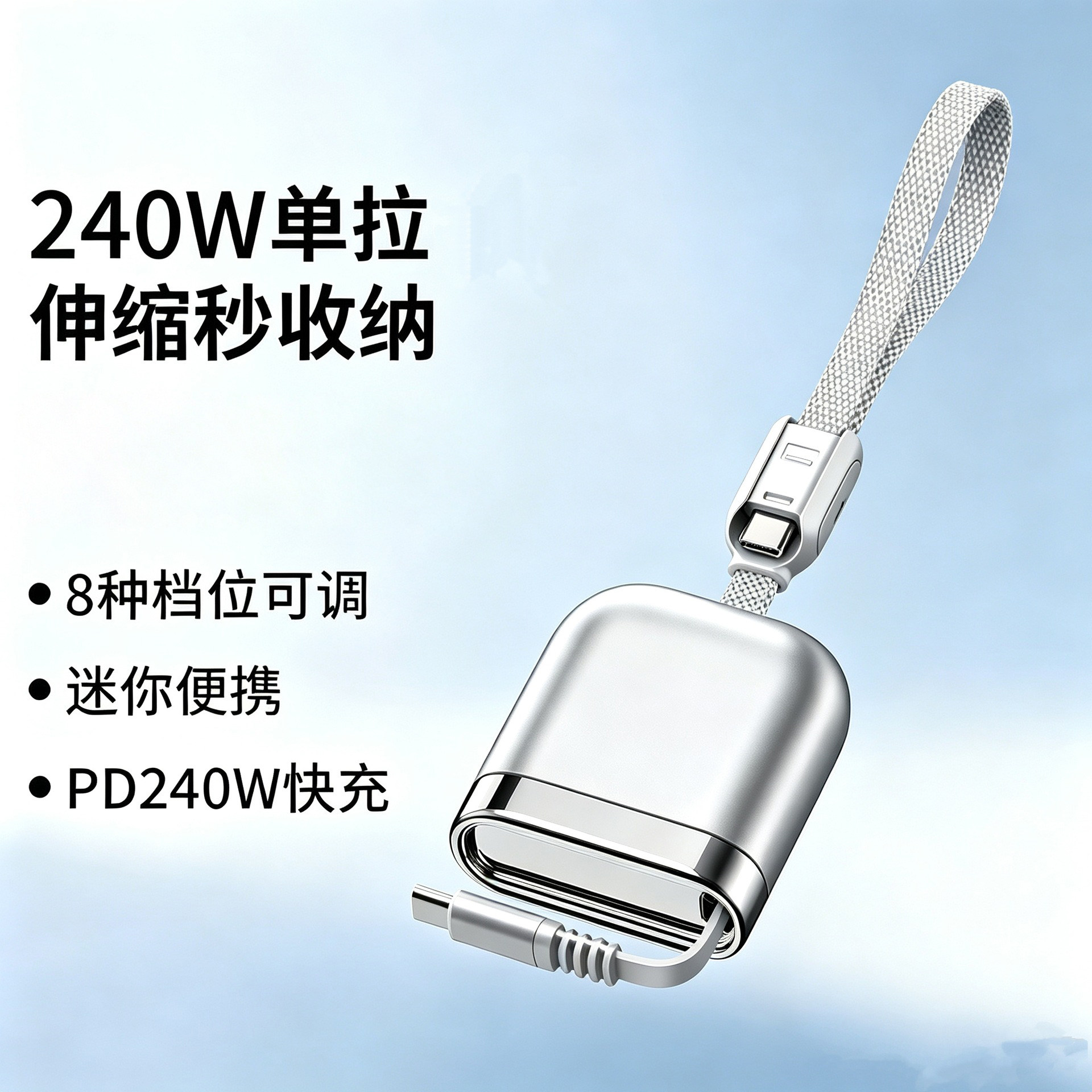 礼品定制一头固定单向拉伸缩240w双type c车载carplay数据线适用华为苹果iPhone15/17手机平板电脑pd快充电线