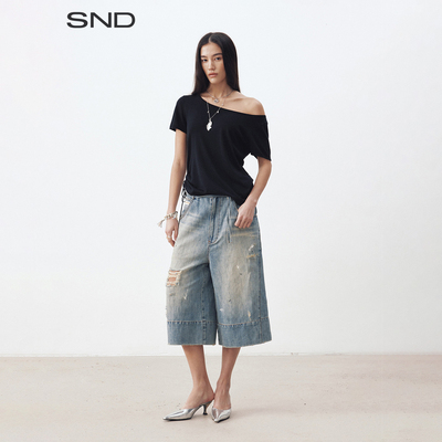 SNDSS26做旧水洗七分裤女款