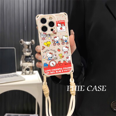 OPPOFindx8波点凯蒂猫透明15plus手机壳软14四角开孔苹果13斜挎手腕挂绳12ProMax适用iPhone16防摔iQOOz9可爱