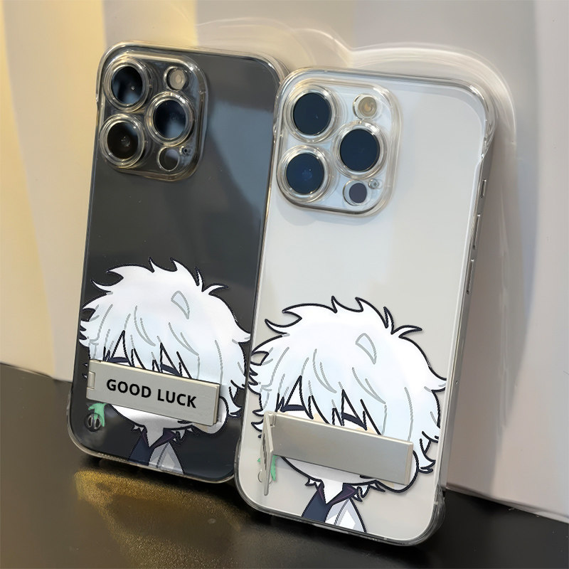 iPhone17硬透明苹果15创意华为MATE80带支架适用苹果14PLUS超薄叼草银魂兔斯基16高级感手机壳13ProMax无边框