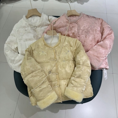 新中式国风盘扣刺绣水貂毛羽绒服