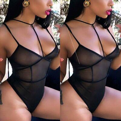 Black mesh perspective bodysuit, sexy lingerie, sexy pajamas
