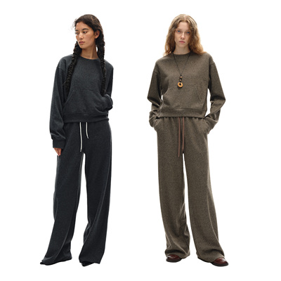 1747 桑蚕丝羊毛_奢感肌理極简ROW风时髦松弛老钱圆领休闲套装