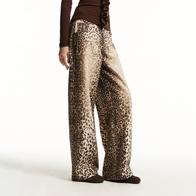 1747 游牧贵族豹纹｜獨家定制复古老钱印花重工廓形直筒休闲裤