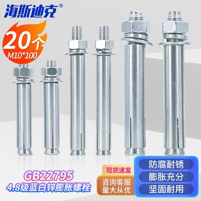 海斯迪克hkd-4044.8级蓝白锌膨胀螺栓扩张拉爆螺丝钉GB22795M10*1