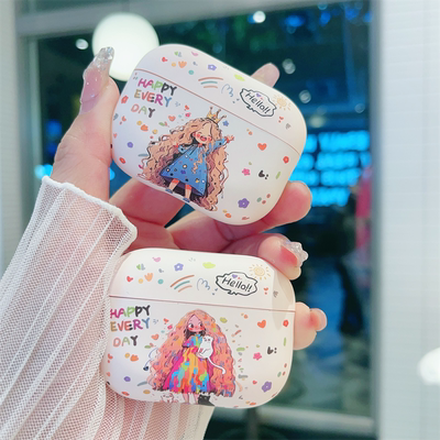 适用airpods3保护套新款airpodspro三代苹果耳机壳女款小众AirPods1/2/3卡通卷发女孩第二代pro2耳机盒5代潮4