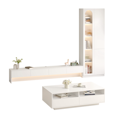 奶油风悬浮电视柜茶几组合