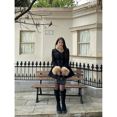 韩版大毛领呢子外套大衣女中长款