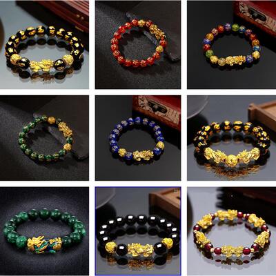 Personality Beaded Bracelet Obsidian Gold Pixiu