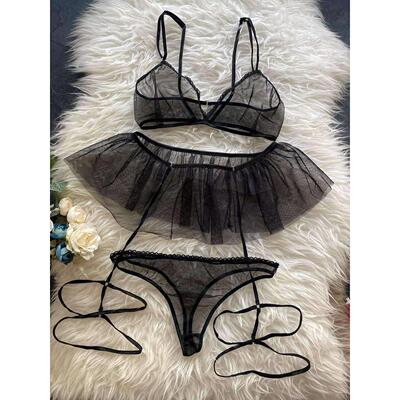 Mesh see-through lace three-point skirt sexy lingerie