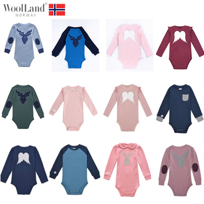 挪威WOOLLAND美利奴羊毛婴儿连体衣男女宝宝卡通图案睡爬两用哈衣