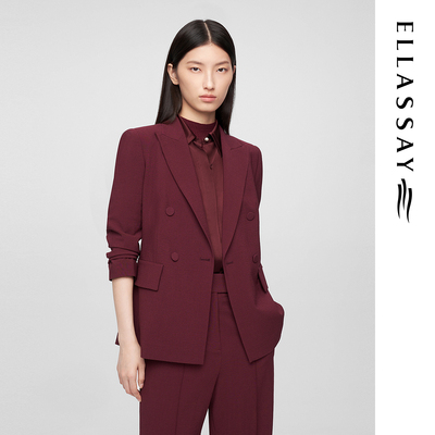 ELLASSAY歌力思早春新款绵羊毛双排扣沙漏收腰西装女EWE361T00300