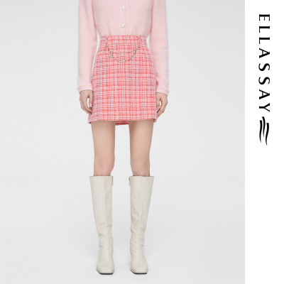 ELLASSAY歌力思早春新款棉小香风修身显瘦半身裙女EWW351Q00400