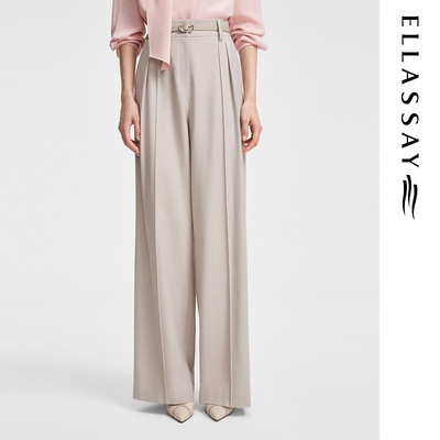 ELLASSAY歌力思春季新款羊毛羊绒弹力阔腿休闲裤女EWF351K00500