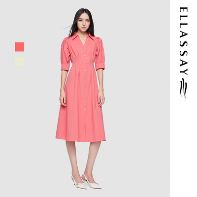 ELLASSAY歌力思夏季新款棉感中长款衬衫连衣裙EWU361Y02100