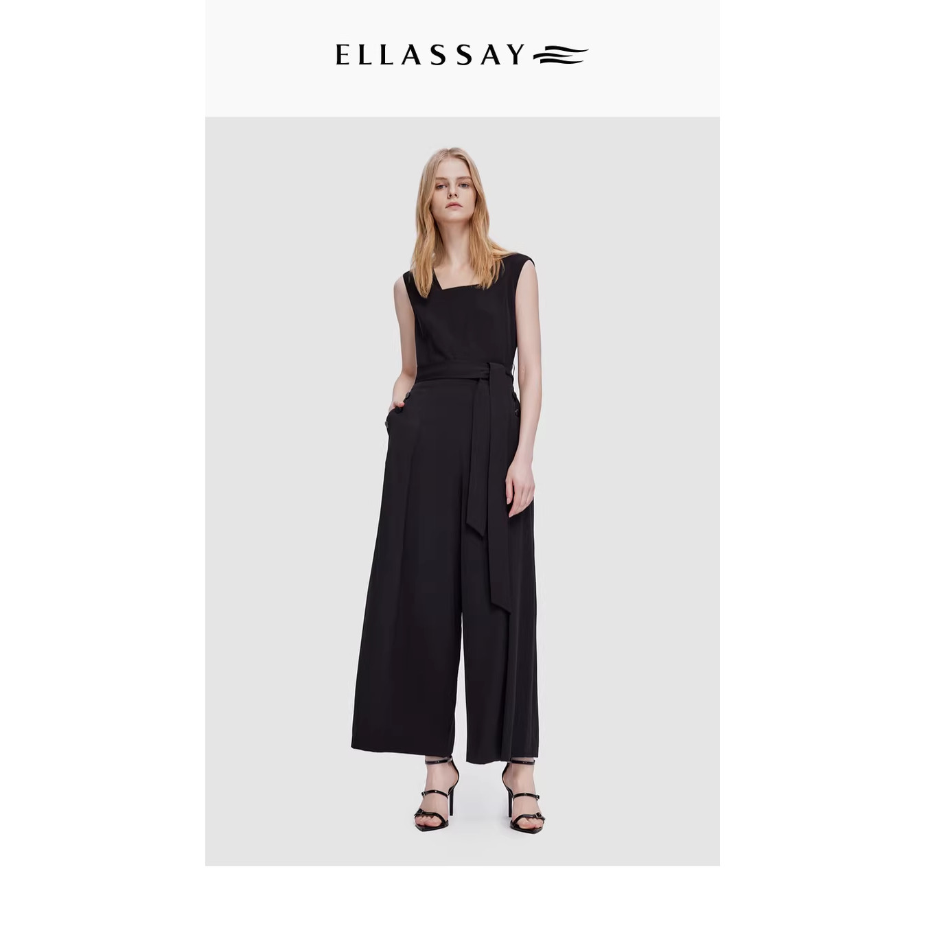ELLASSAY歌力思2026春夏新款高腰绑带通勤连体裤女EWD352K00600