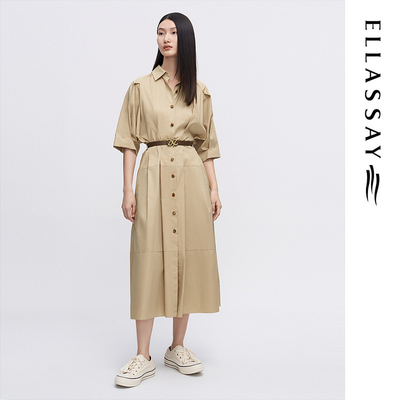 ELLASSAY歌力思夏季新款蝴蝶袖设计纯棉连衣裙女EWW342Y16900
