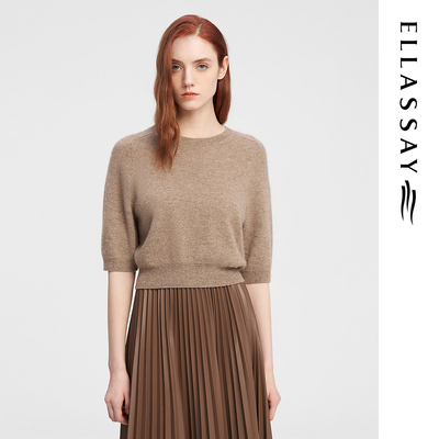 ELLASSAY歌力思秋冬新款羊绒羊毛圆领五分袖针织衫女EWE344M02700