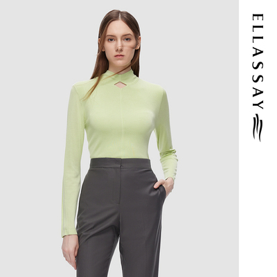 ELLASSAY歌力思早春新款桑蚕丝修身镂空纯色针织衫女EWF341M00100