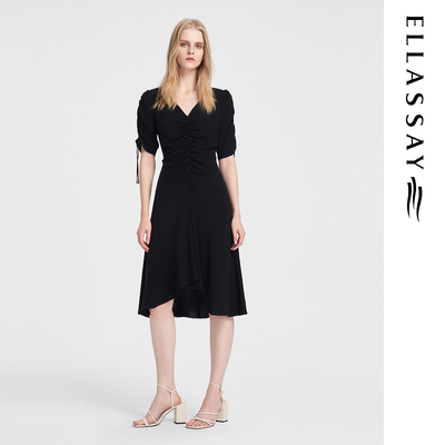 ELLASSAY歌力思夏季新款三醋酸抽褶不规则连衣裙女EWB352Y02700