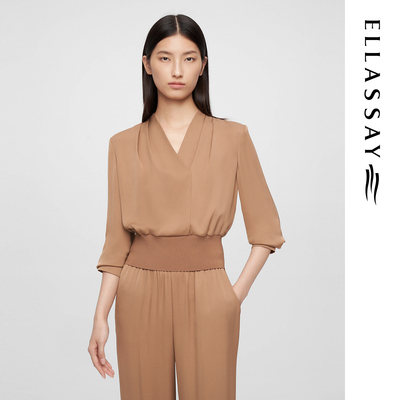ELLASSAY歌力思春夏新款100%桑蚕丝罗纹收摆衬衫女EWE362C00700